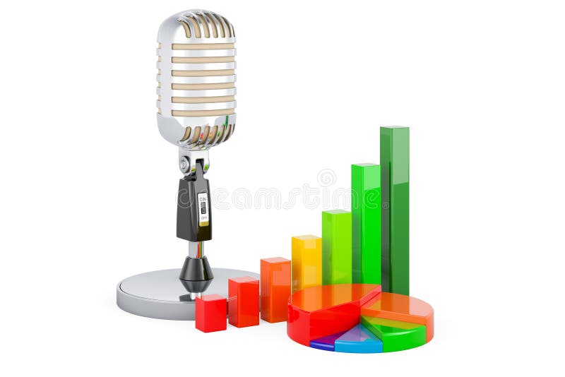 Retro Microphone with Growth Bar Graph and Pie Chart. 3D Rendering ...