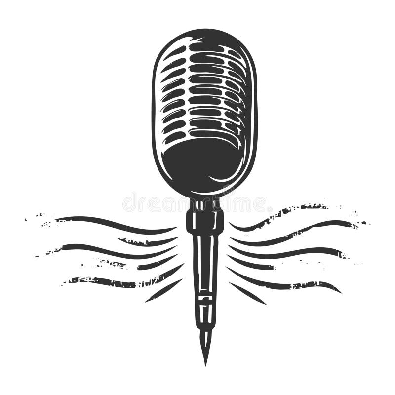Retro Microphone Illustration with Sound Waves on White Background ...
