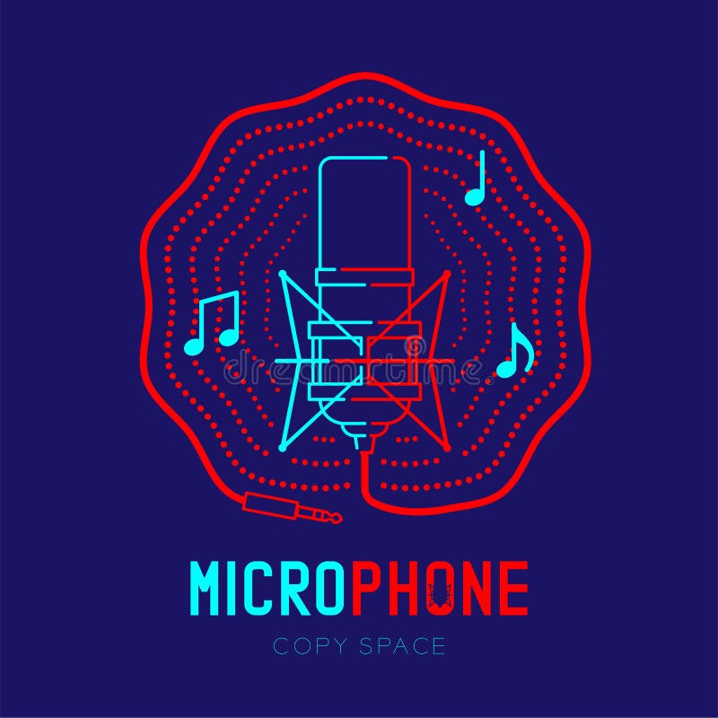 Retro Microphone Logo Icon Outline Stroke with Music Note in Wave Frame ...