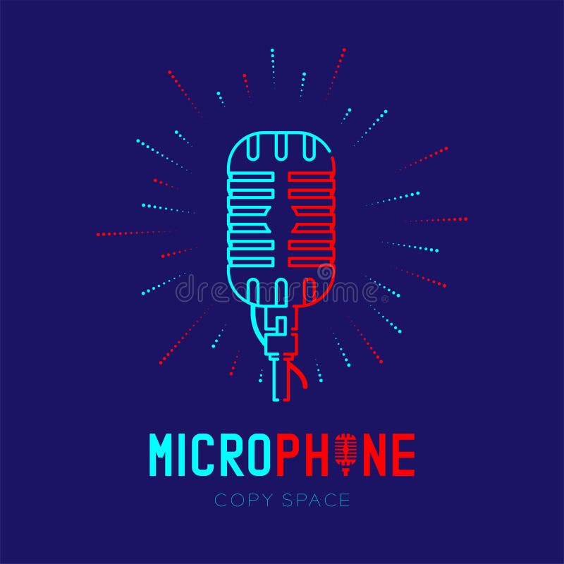Retro Microphone Logo Icon Outline Stroke with Radius Frame Dash Stock ...