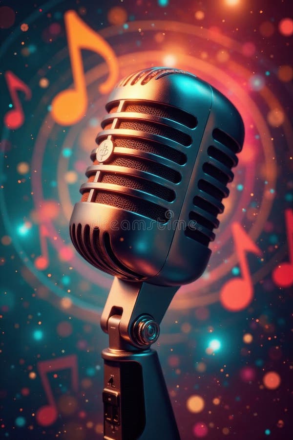 Retro Microphone, Musical Notes Swirl Background, Radio, Abstract ...