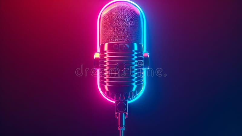 A Retro Microphone with Neon Lights Stock Image - Image of pink ...