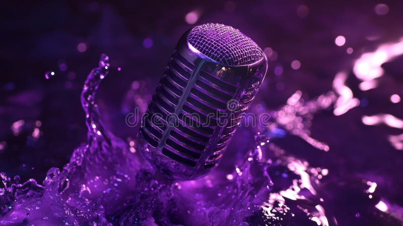 Retro Microphone in a Purple Liquid Explosion Stock Photo - Image of ...