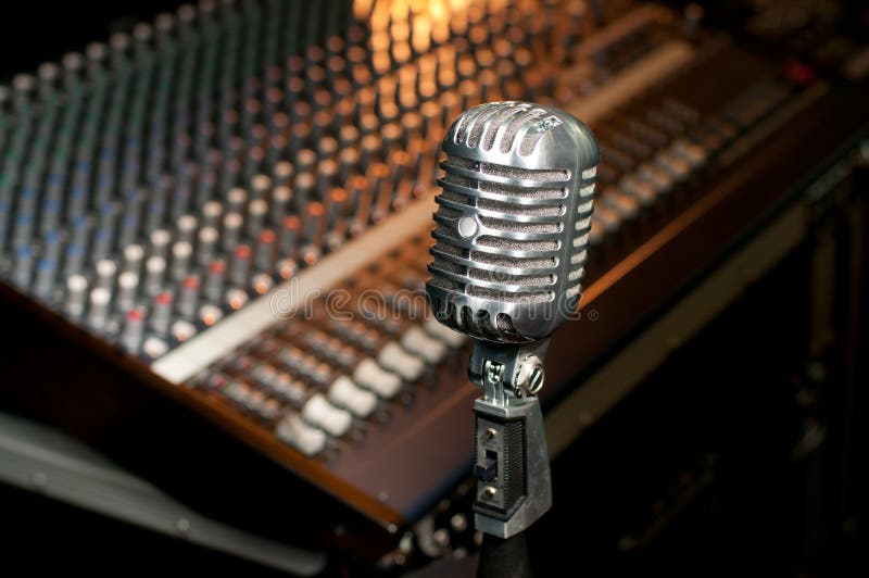 Retro Microphone in Recording Studio Stock Image - Image of blur, metal ...