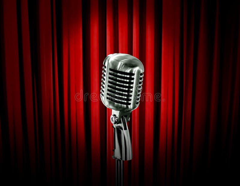 Retro Microphone and Red Curtain Editorial Image - Image of rock, music ...