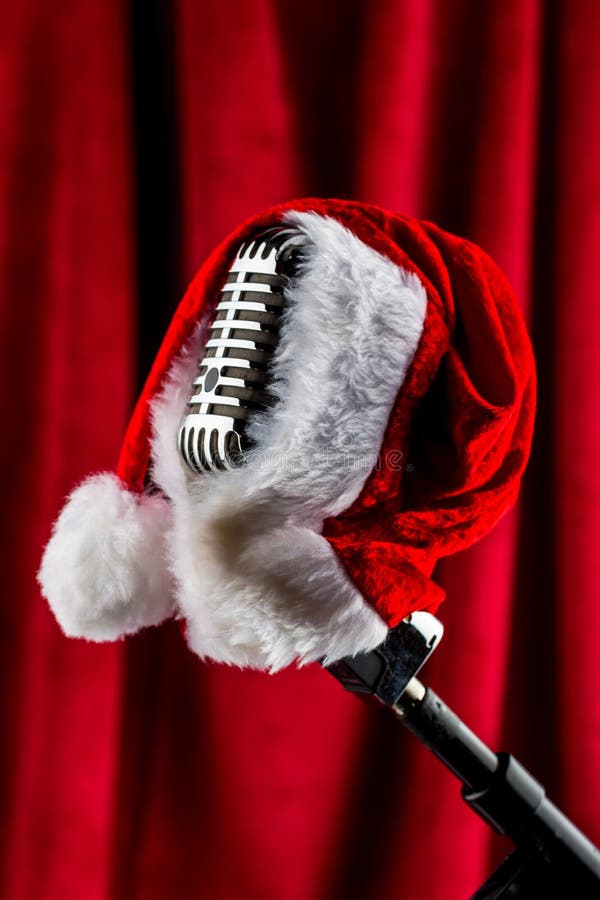 Retro Microphone with Santa Hat Stock Photo - Image of contemplative ...