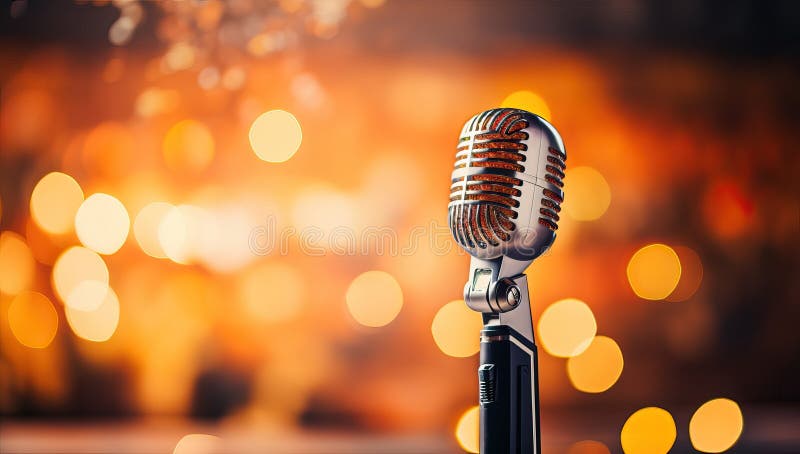 Retro Microphone on Stage with Bokeh Background. Music Concept Stock ...
