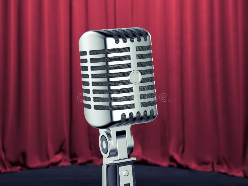 Retro Microphone on the Stage. 3d Rendering Stock Illustration ...