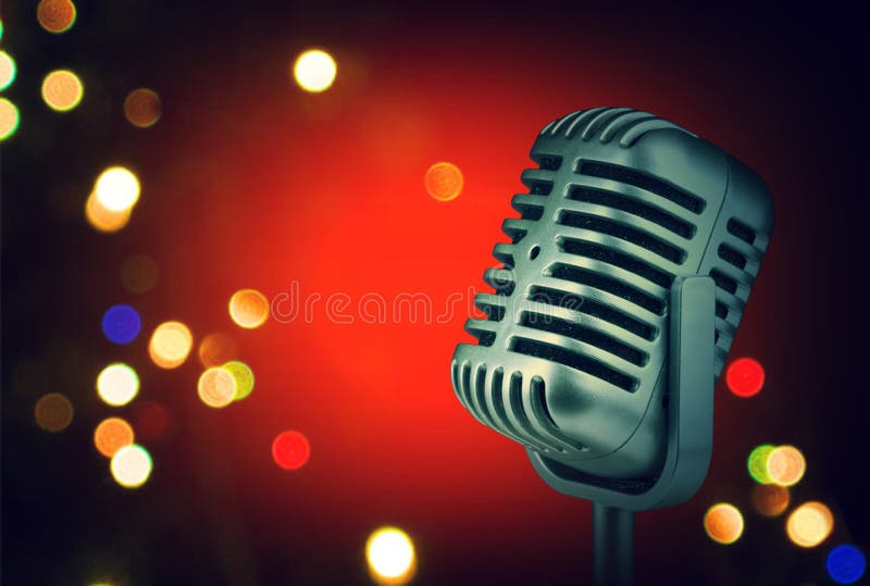 Retro Microphone with Stage Lights Stock Image - Image of object ...