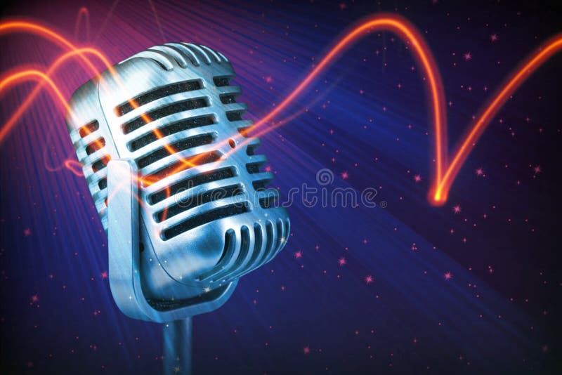 Retro Microphone with Stage Lights Stock Photo - Image of entertain ...