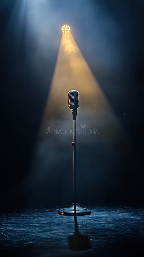 Retro Microphone on Stage Under Dramatic Spotlight Stock Image - Image ...