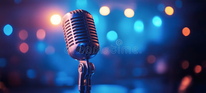 Retro Microphone Dark Background Blue Lighting Generative Ai Stock ...
