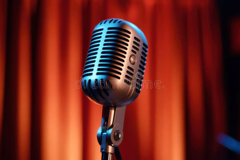 Retro Microphone Stands Ready for Performance in Spotlight with ...
