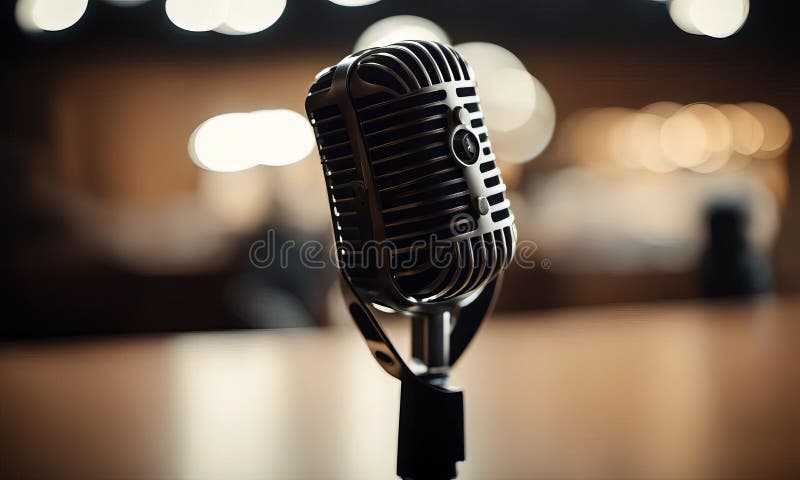 Retro Microphone on a Table in a Recording Studio, Close-up Stock ...