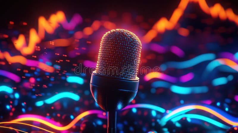 Neon Microphone stock illustration. Illustration of light - 387911692