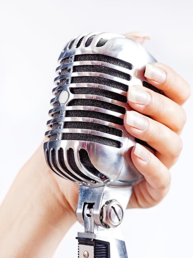Retro Microphone in Woman S Hand Editorial Photography - Image of cable ...
