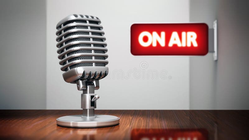 Retro Microphoneand on Air Sign. 3D Illustration Stock Illustration ...
