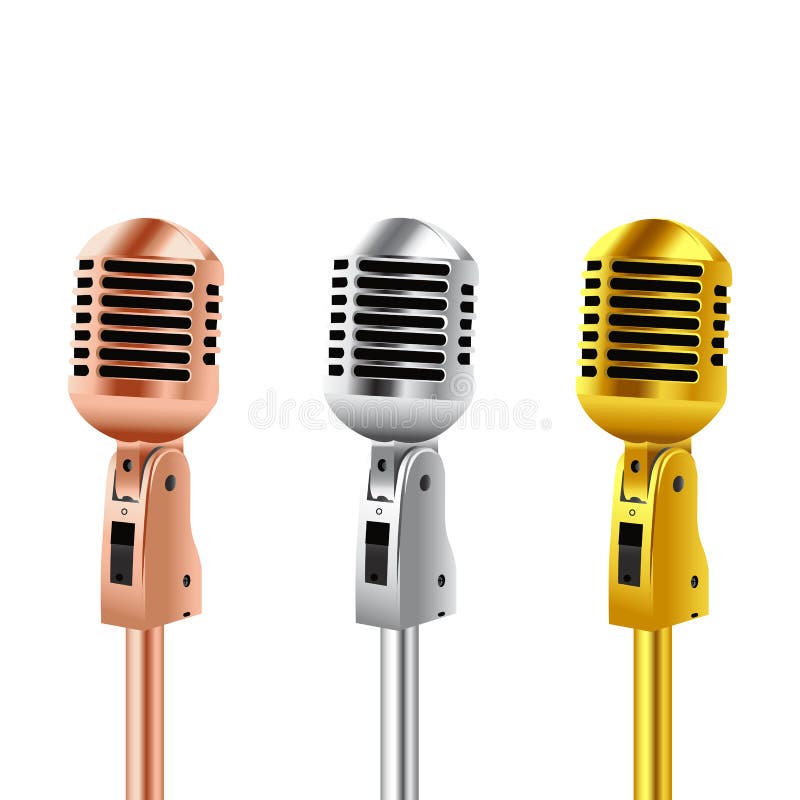 Retro Microphones Copper Silver and Gold Stock Vector - Illustration of ...