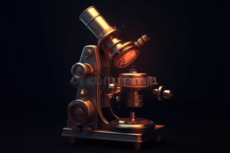 Retro Microscope on Dark Background with Spotlight Focus Stock ...