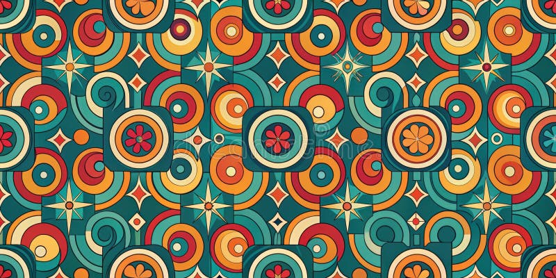 Retro Mid-century Modern Geometric Abstract Pattern Design with Circles ...