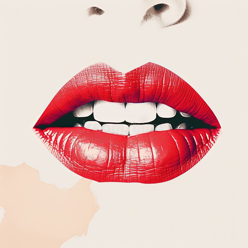Retro Minimalist Lips and Teeth Design on Plain Background Stock Image ...