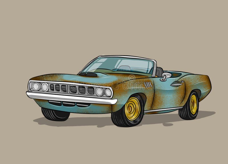 Retro Mixed Pop Art, a Classic 70s Car, a Rusty Light Blue Car. Stock ...