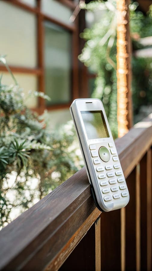 Retro Mobile Phone on Wooden Railing in Outdoor Natural Setting Stock ...