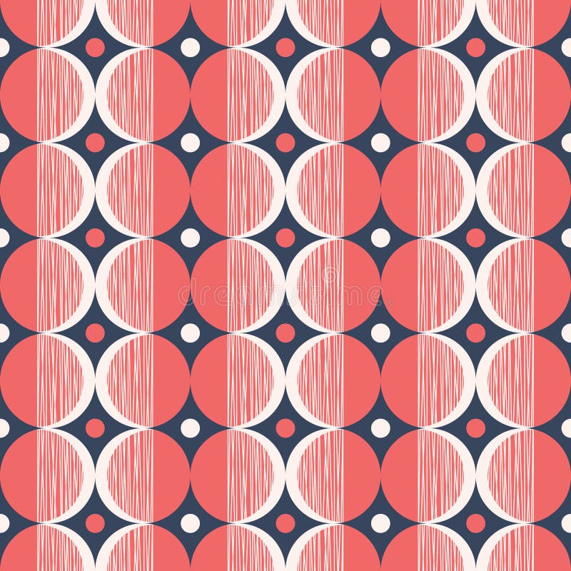 Retro Mod Style Vector Seamless Pattern with Red and Cream Circles on ...