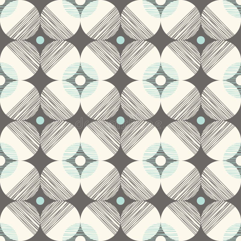 Retro Mod Style Vector Seamless Pattern with Textured Circles on Dark ...