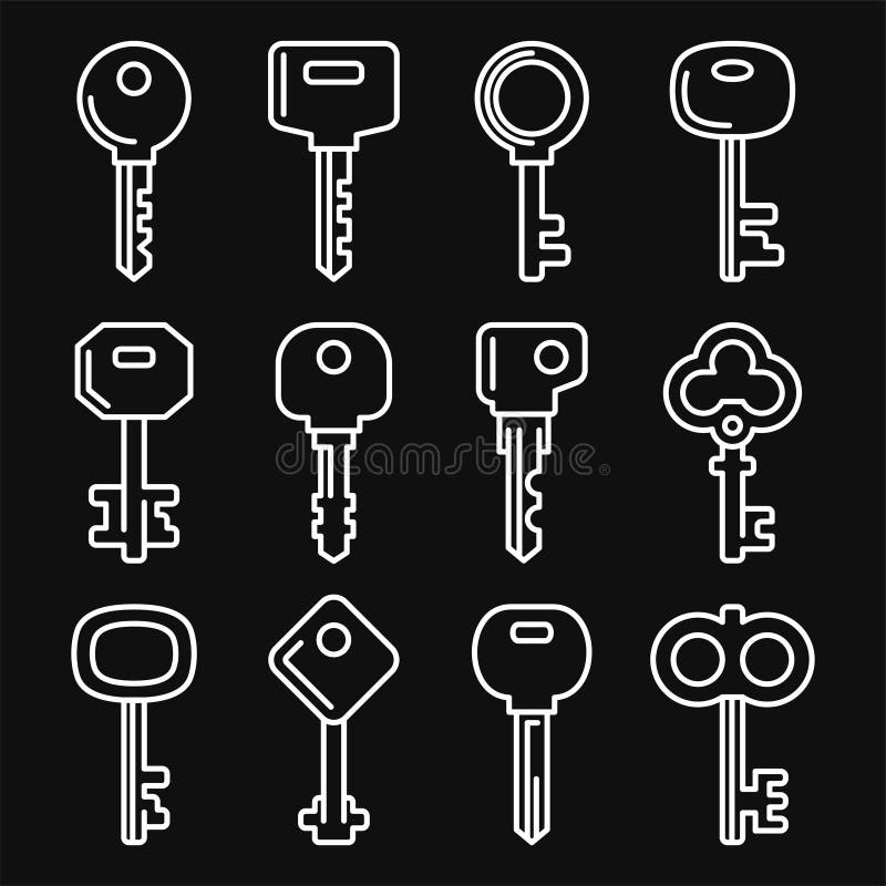Retro House Keys Icons Set on White Background. Vector Stock Vector ...