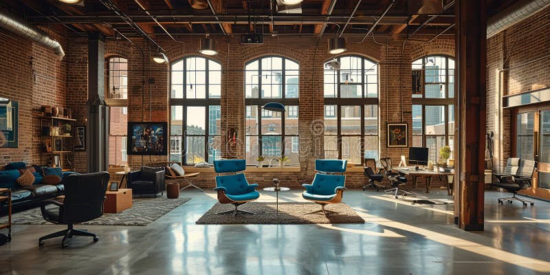 Retro Modern Office Space Generated Using AI. Stock Illustration ...