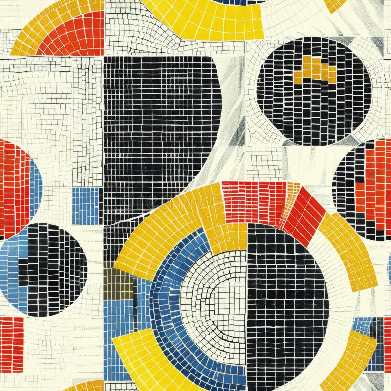 Retro Mosaic Pattern with Geometric Shapes and Vibrant Colors Stock ...