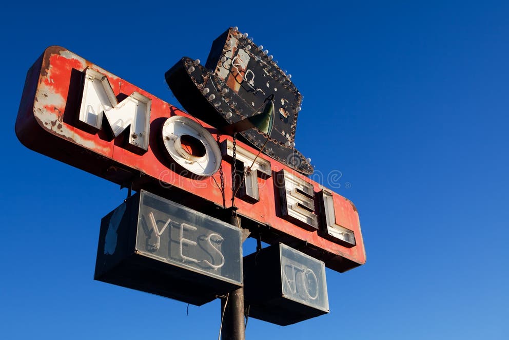 Retro motel sign blue sky stock image. Image of classic - 8352835