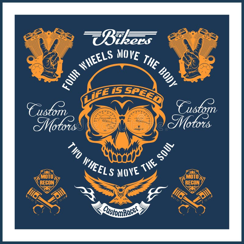 Retro Motorcycle Label, Badge and Design Elements Stock Vector ...