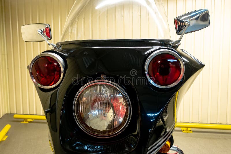 Retro Motorcycle with Red Headlights. Front View Stock Image - Image of ...
