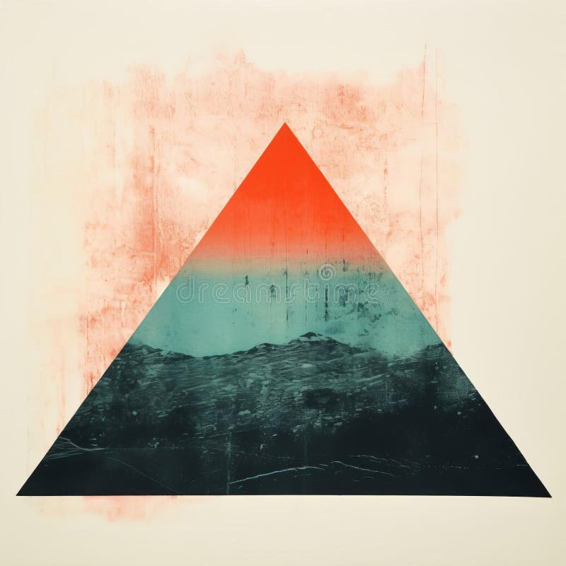 Retro Mountain Minimalist Monotype Print with Triangular Composition ...