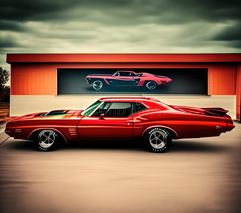 Retro Muscle Car, Generative AI Illustration Stock Illustration ...
