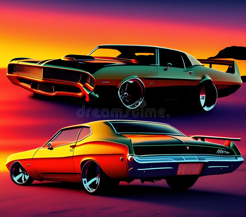 Retro Muscle Car, Generative AI Illustration Stock Illustration ...