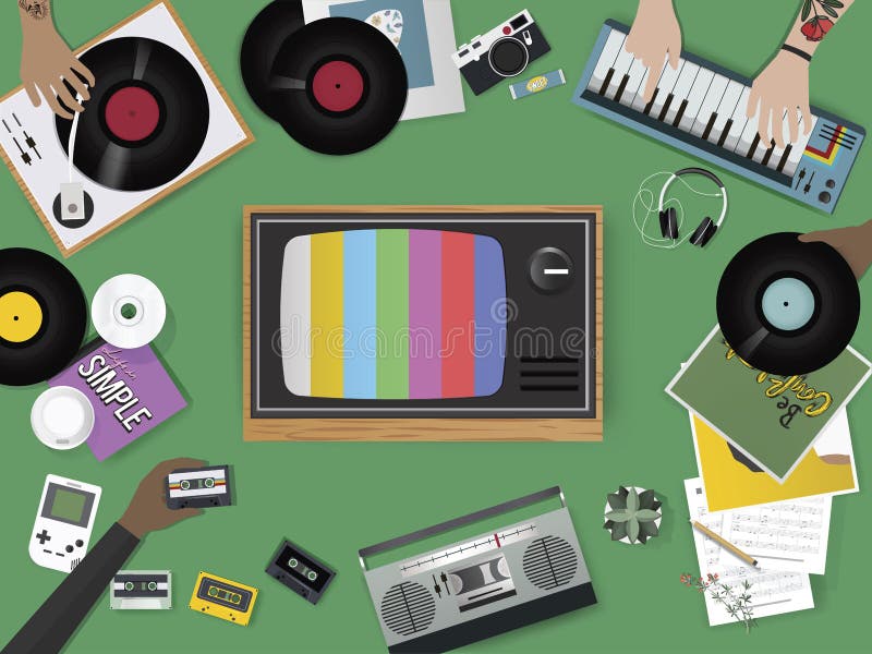 Retro Music Entertainment Media Mixed Icon Illustration Vector Stock ...