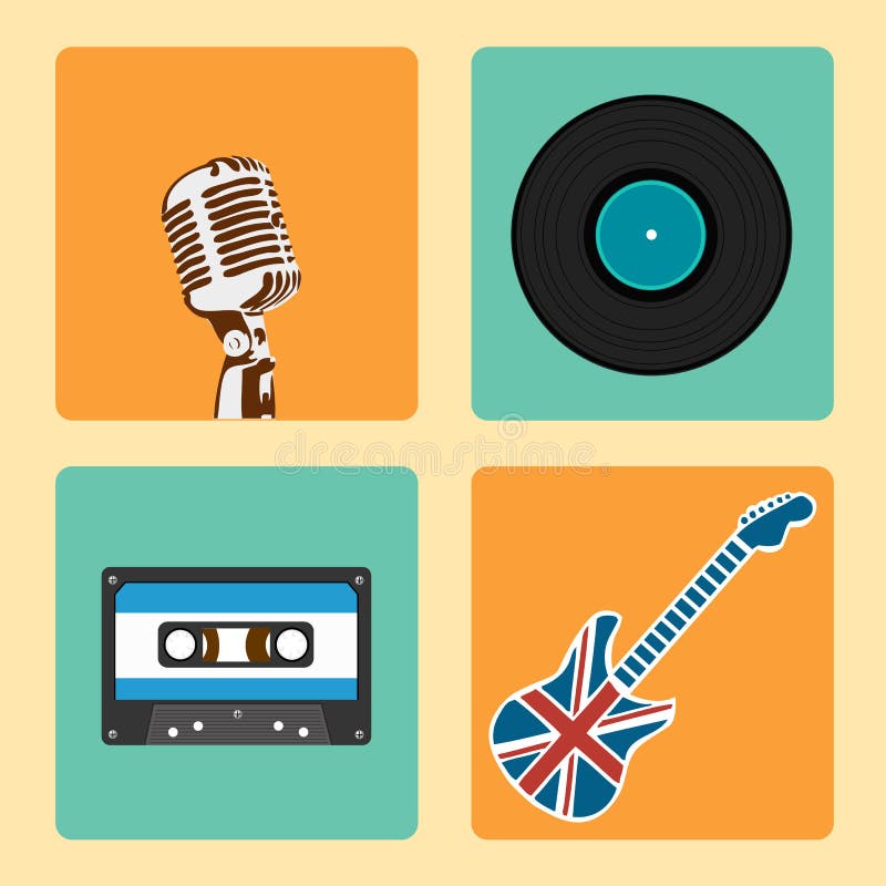 Retro Music Icons Set Vector Stock Vector - Illustration of loudspeaker ...
