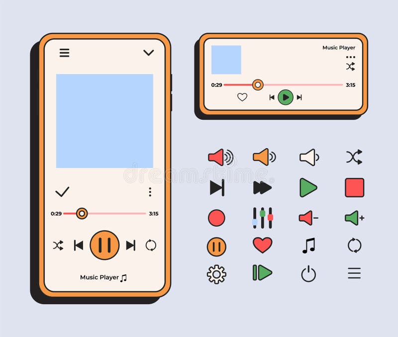 Retro Music Player Elements with Icon.Music Display Theme: Music ...
