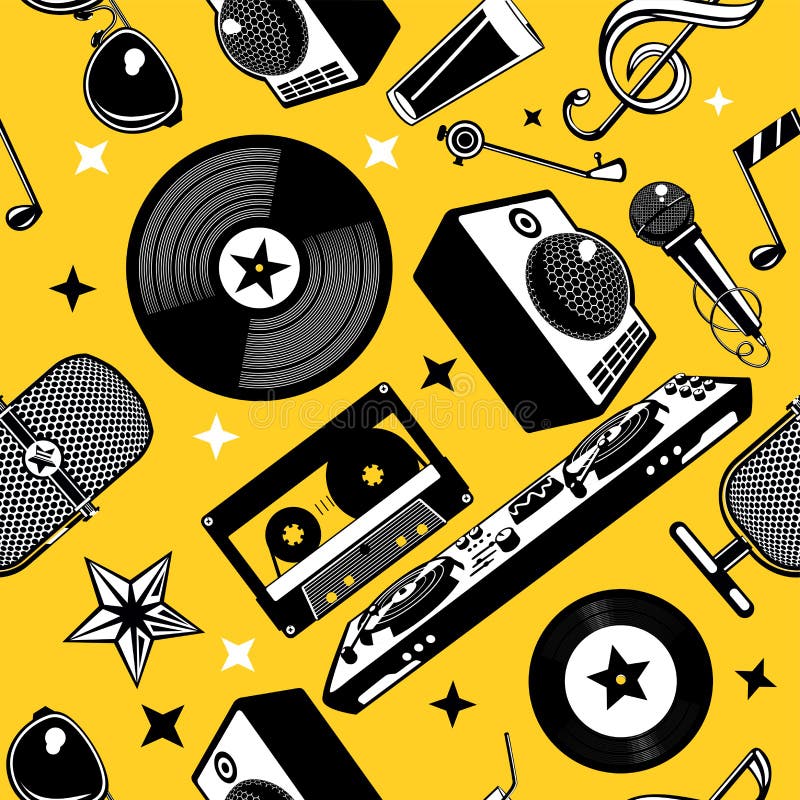 Retro Music Seamless Pattern with Vinyl Disc and Record. Musical ...