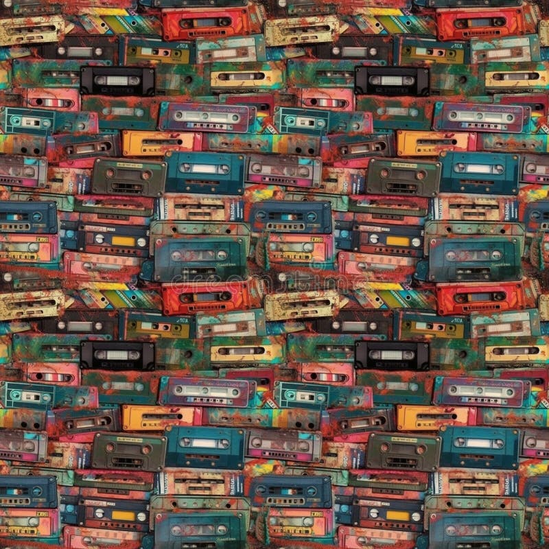 Retro Musical Collection of Audio Cassettes. AI Generative Illustration ...