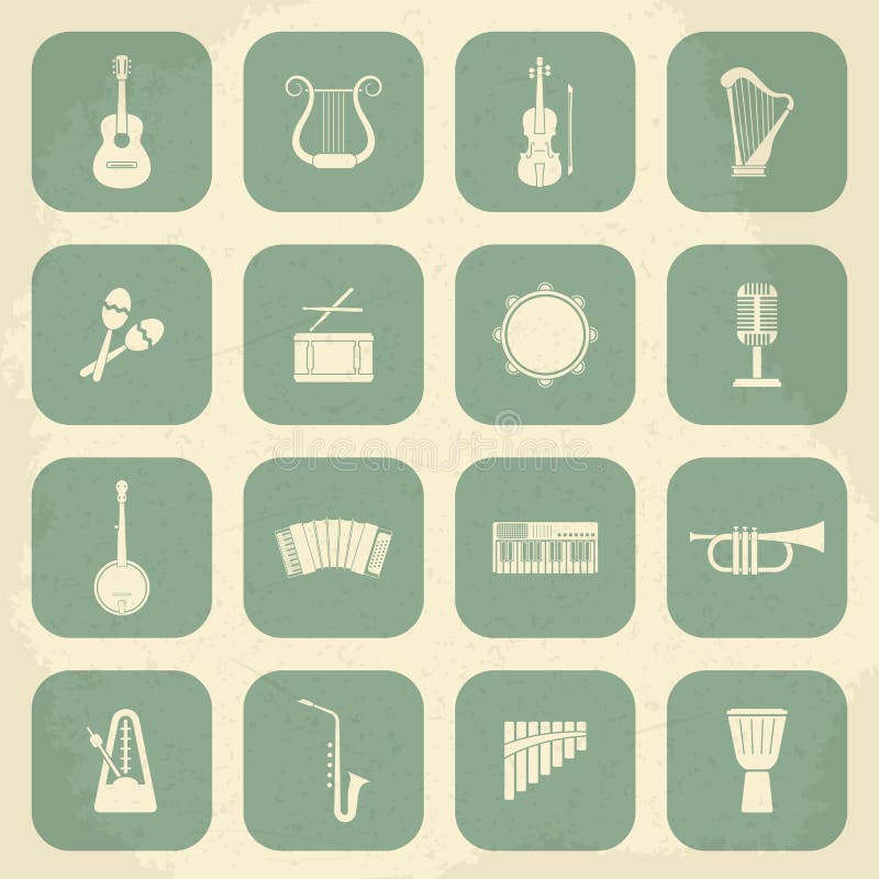 Retro Musical Instruments Icons. Vector Stock Vector - Illustration of ...