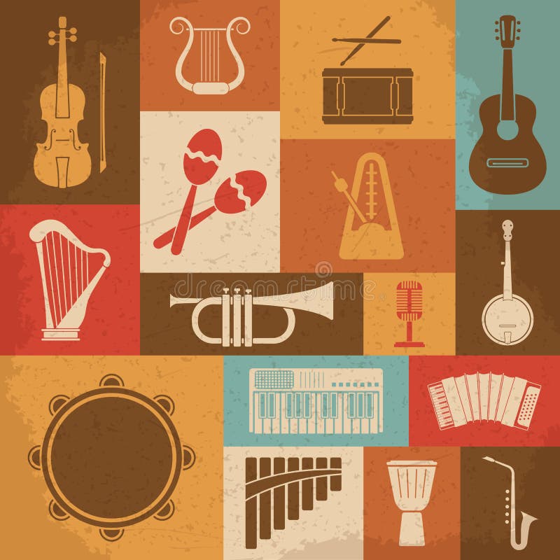Retro Musical Instruments Icons. Vector Stock Vector - Illustration of ...