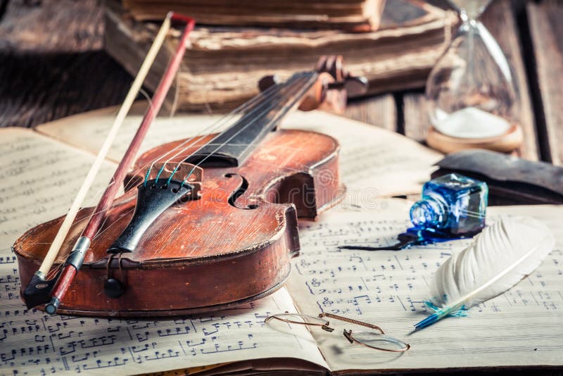Retro Musical Sheets and Violin Stock Image - Image of paper, play ...