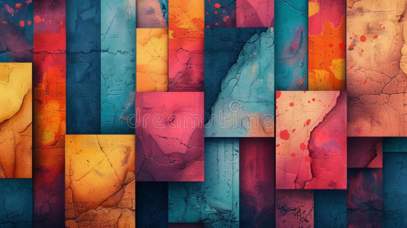 Retro Nature Banner, Vibrant Rectangular Texture Digital Artwork with ...