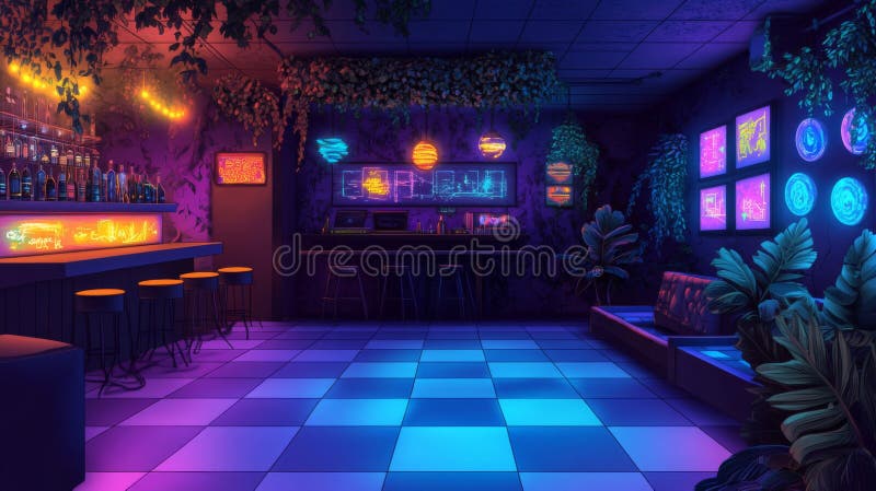 Retro Neon Bar with Pixel Art Style Stock Illustration - Illustration ...
