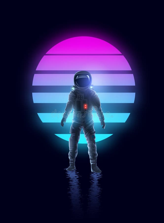 Retro Neon Glowing Astronaut Stock Vector - Illustration of fantasy ... Retro Neon Glowing Astronaut Stock Vector - Illustration of fantasy ...