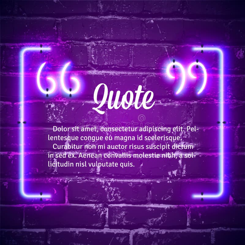 Retro Neon Glowing Quote Marks Frame on the Wall Stock Vector ...